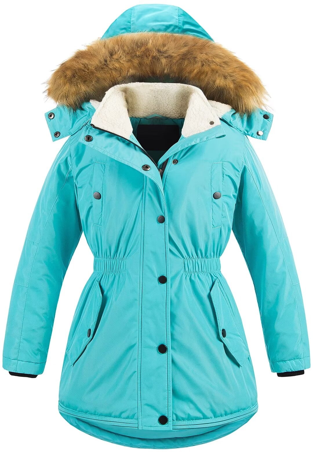 Chrisuno Girl's Long Winter Coats Sherpa Trimmed Collar Puffer Ski ...