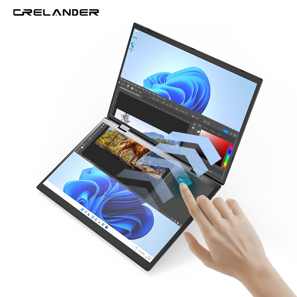 CRELANDER Dual Screen Laptop Computer 14+14 Inch N95 360 Degree Folding ...