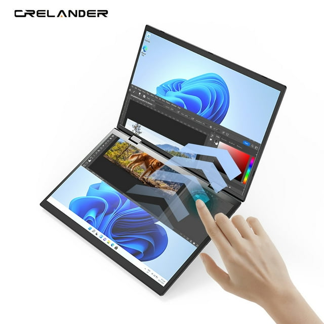 CRELANDER Dual Screen Laptop Computer 14+14 Inch N95 360 Degree Folding ...