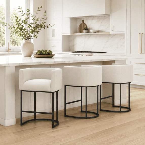 CRERIYO 26" Counter Height Bar Stools Set of 3, Fabric Upholstered ...