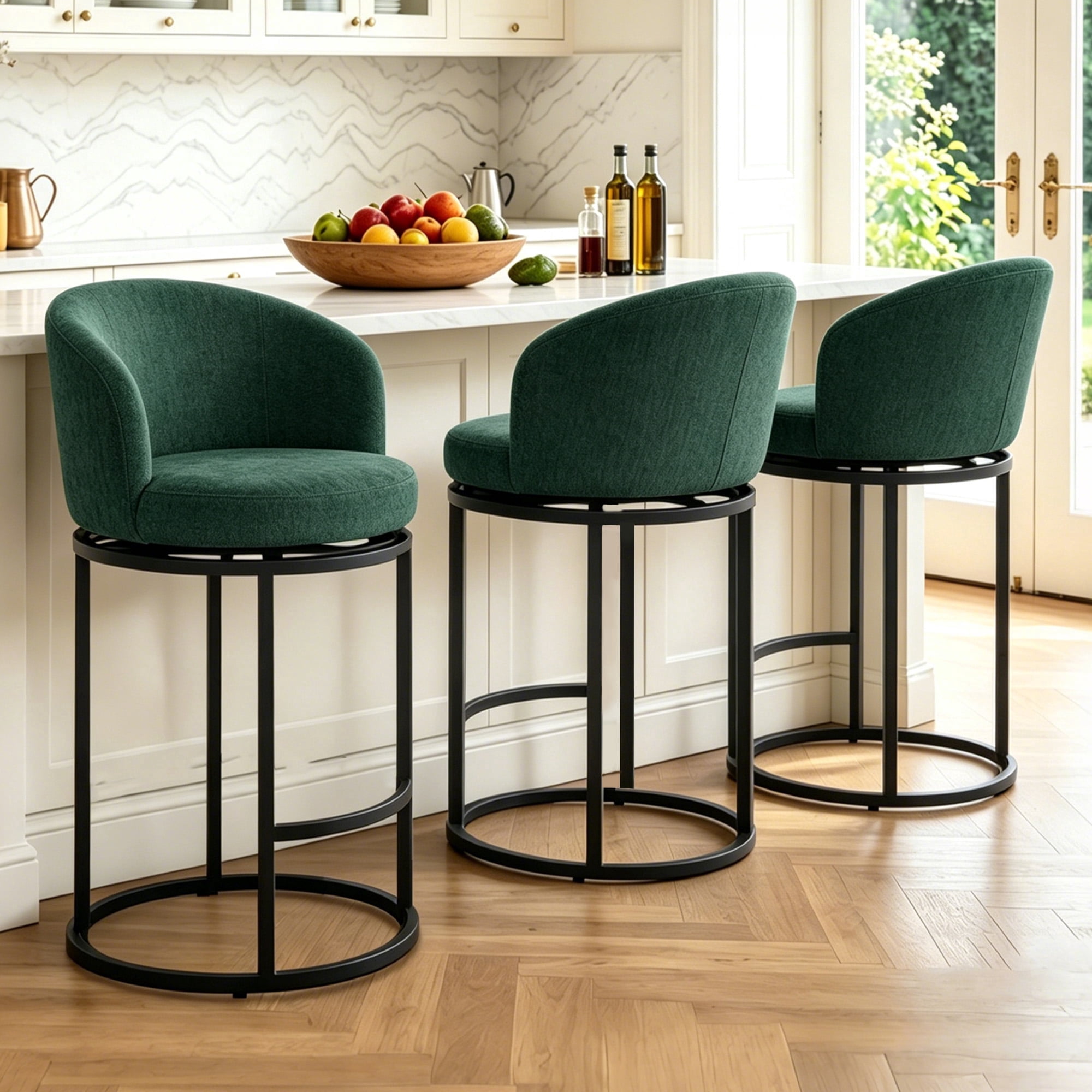 CRERIYO 27" Counter Height Bar Stools Set of 3, Fabric Upholstered ...