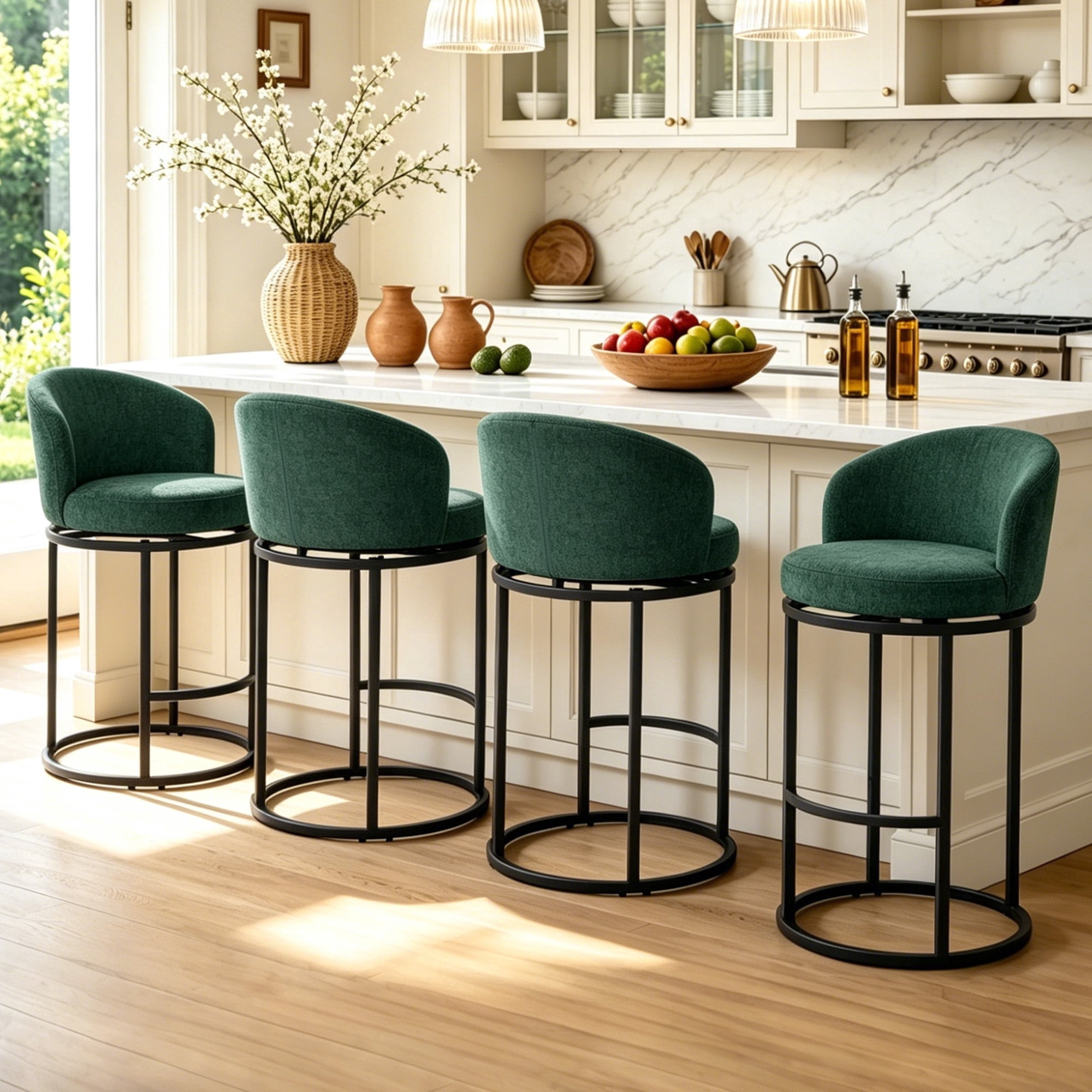 CRERIYO 27" Counter Height Bar Stools Set of 4, Fabric Upholstered ...