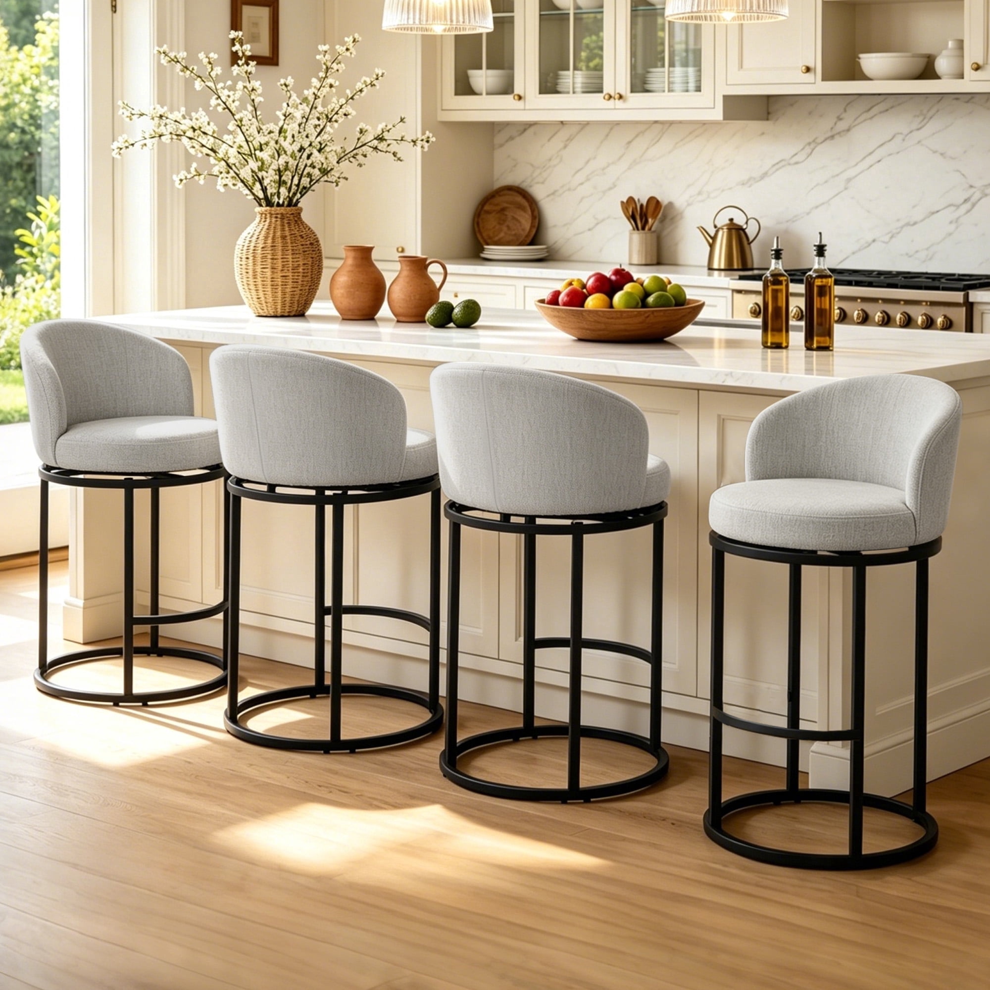 CRERIYO 27" Counter Height Bar Stools Set of 4, Fabric Upholstered ...