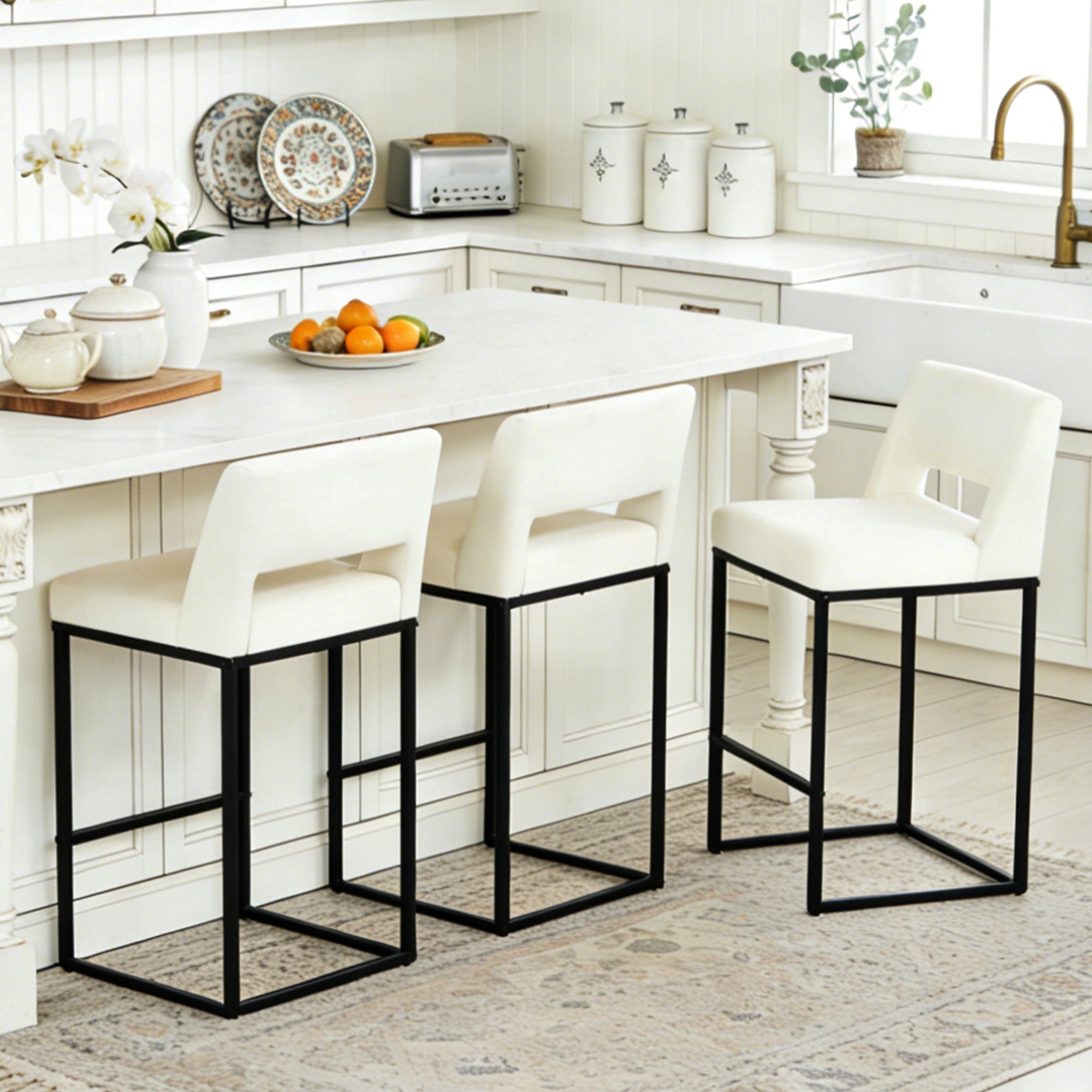 CRERIYO Counter Height Bar Stools Set of 3, PU Leather Bar Stool with ...