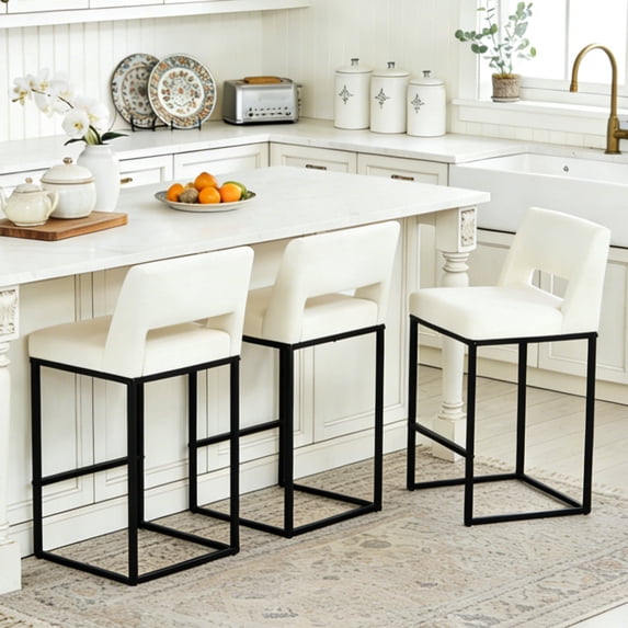 CRERIYO Counter Height Bar Stools Set of 3, PU Leather Bar Stool with ...