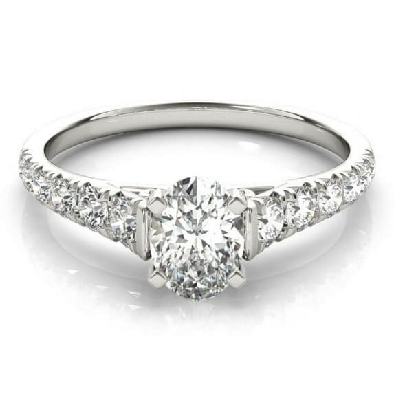 CRESTIN Jewel 1.7 Ct Oval Cut Solitaire Ring with Accent Diamonds - 14K White Gold Plated ...