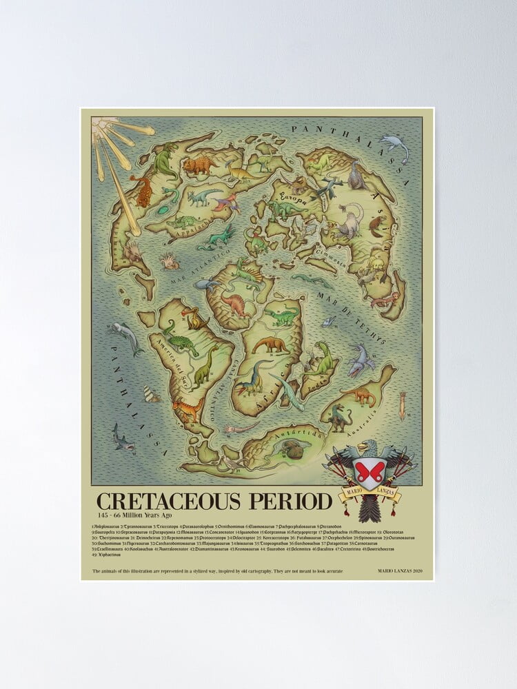 CRETACEOUS Period World Map (medieval bestiary style) Poster - Walmart.com