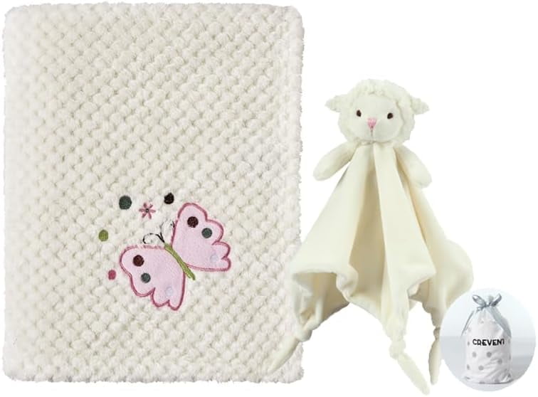 CREVENT Baby Blankets Ivory Gift Set for Boys Girls, Butterfly Baby ...