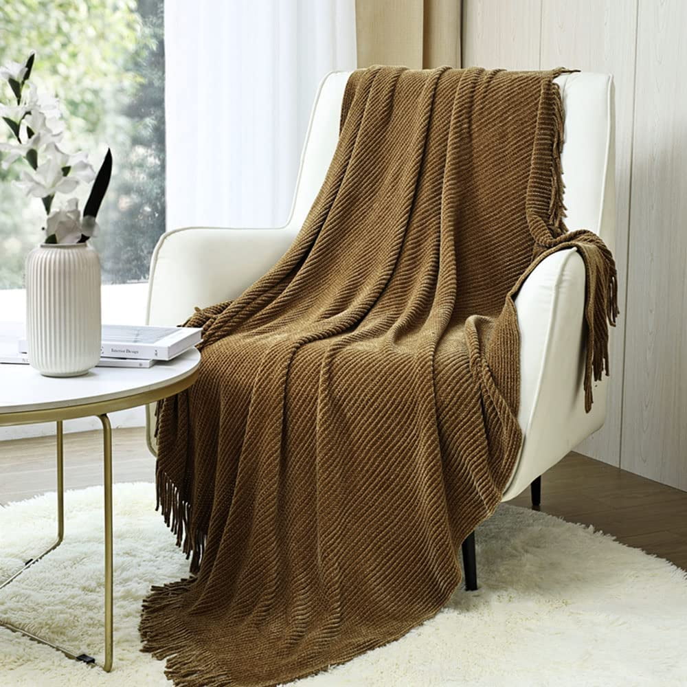 CREVENT Boho Chenille Throw Blanket, 50"x60" for Couch Sofa Chair Bed ...