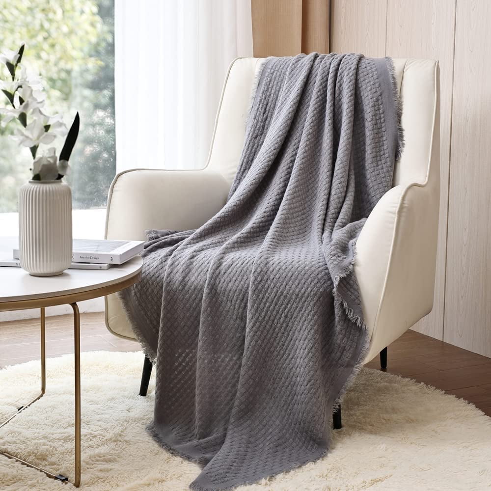 CREVENT Farmhouse Waffle Knit Throw Blanket for Couch Sofa Chair Bed ...