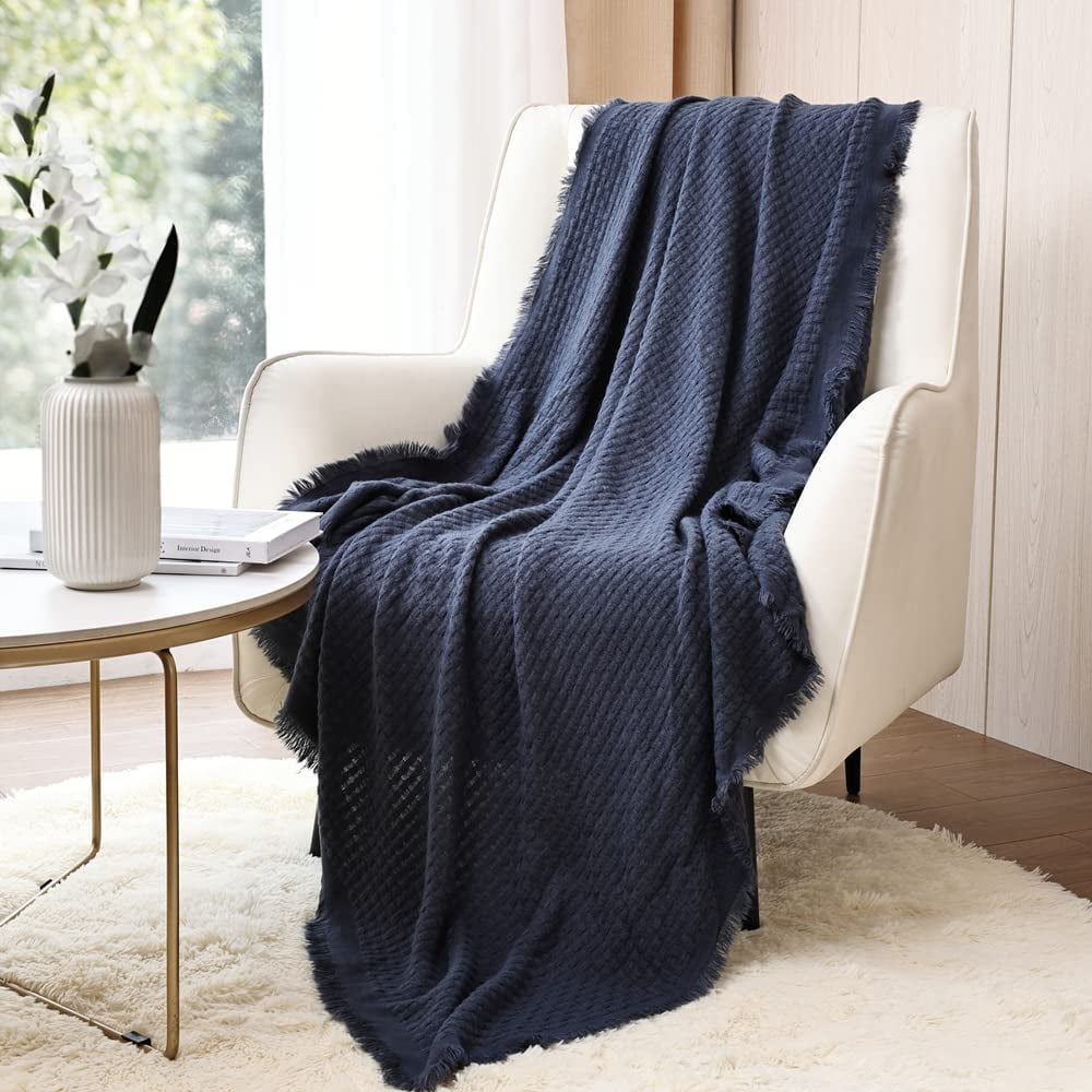 CREVENT Farmhouse Waffle Knit Throw Blanket, Soft Warm for Couch Sofa ...