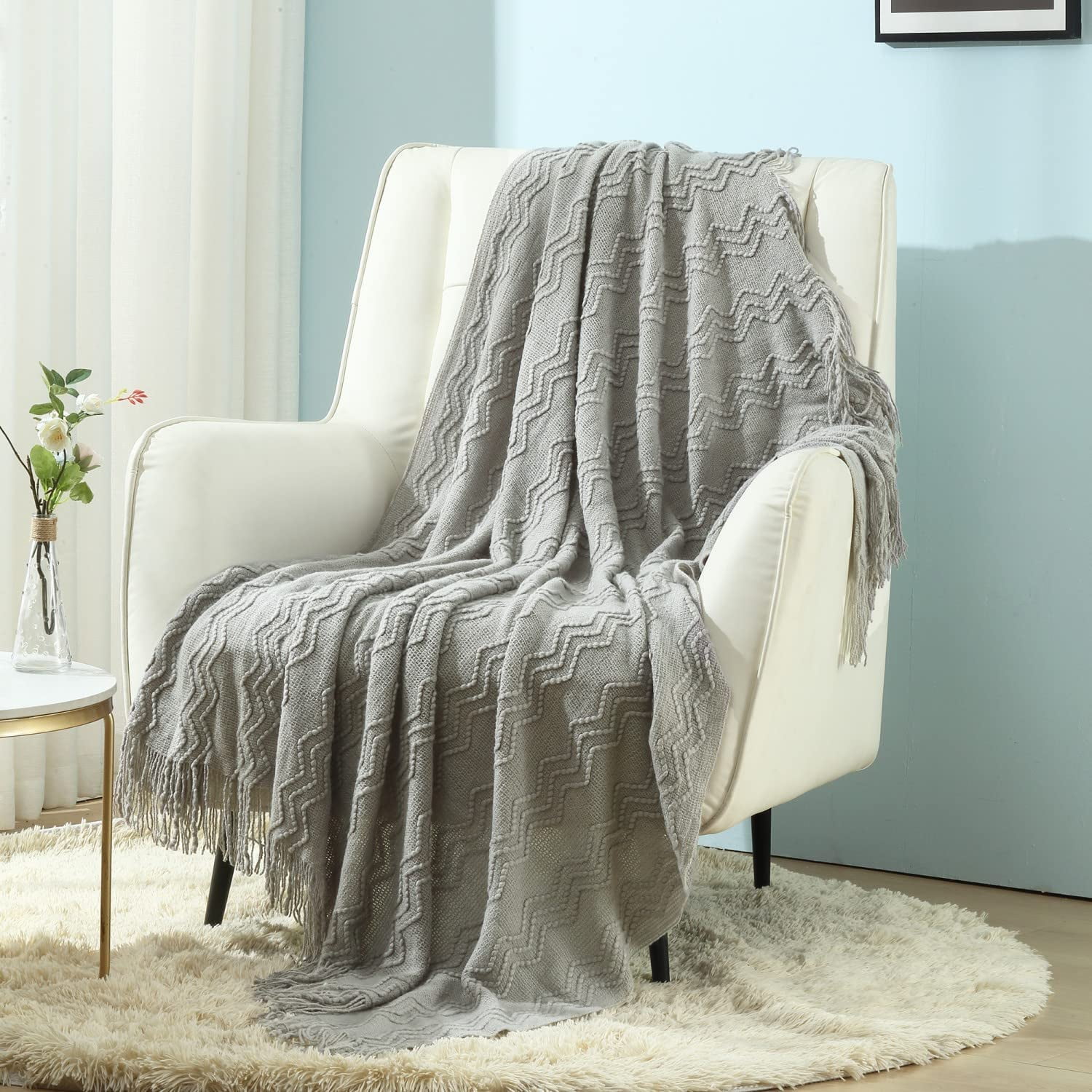 CREVENT Knitted Decorative Throw Blanket for Couch Sofa Chair Bed，Soft ...