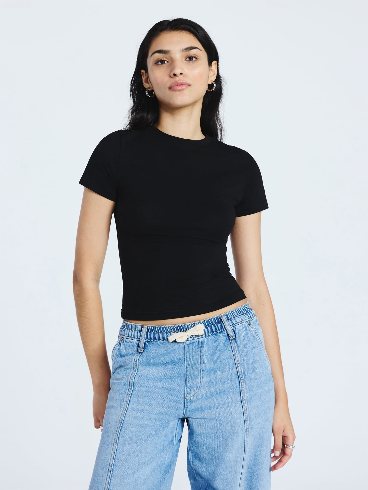 Scoop Women’s Stretch Cotton Blend Baby Tee with Short Sleeves, Sizes ...