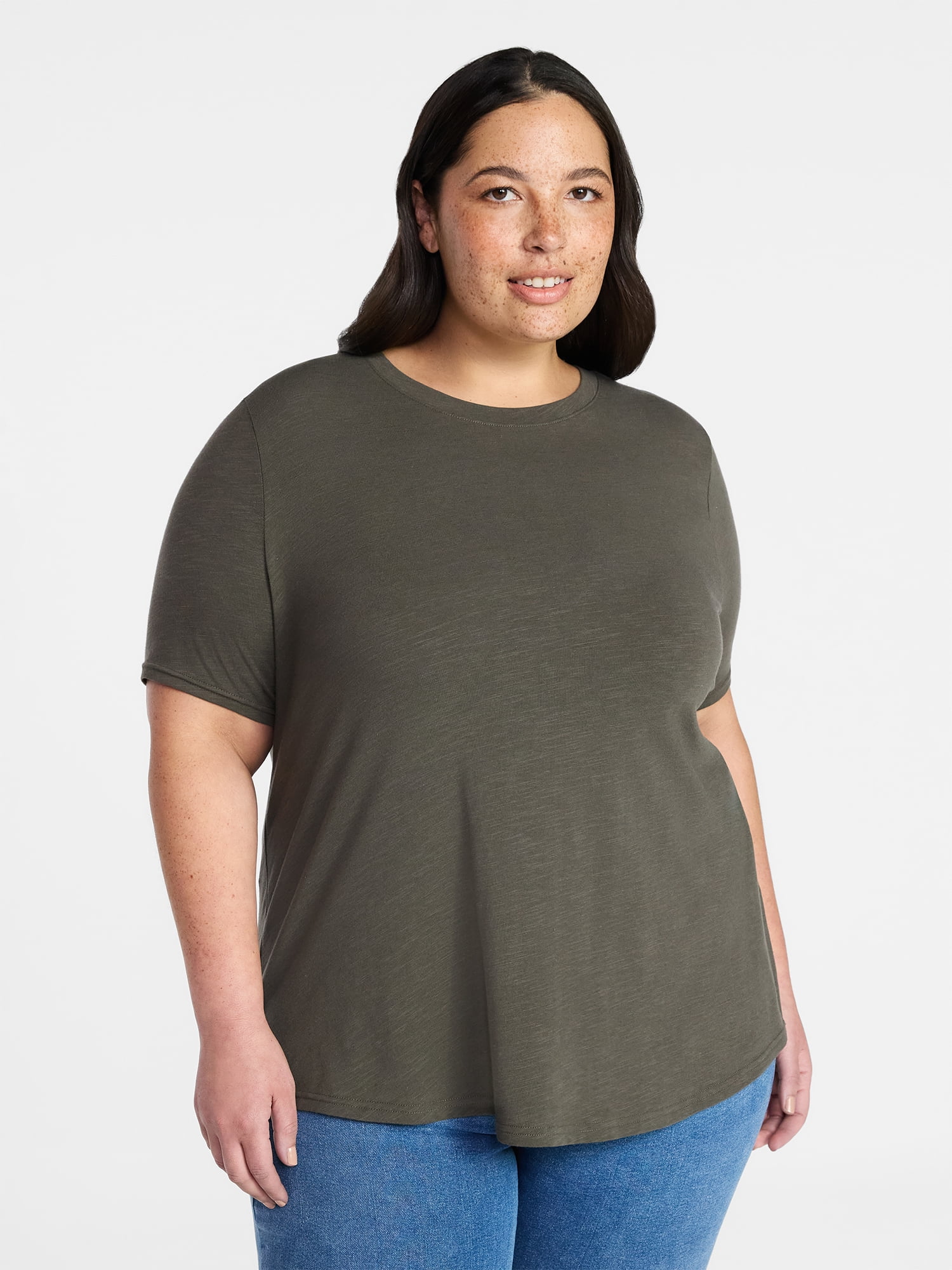 Terra & Sky Women's Plus Size Crewneck Tee with Short Sleeves, Sizes 0X ...