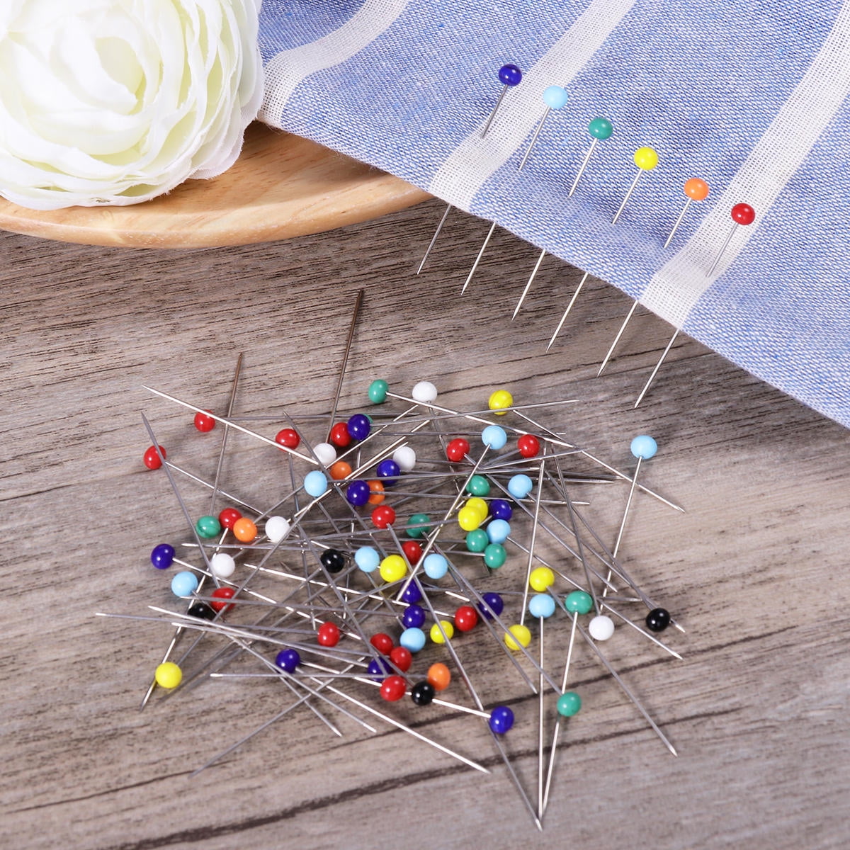 CRILSTYLEO 100Pcs Glass Head Pins Assorted Color Round Head For Sewing ...