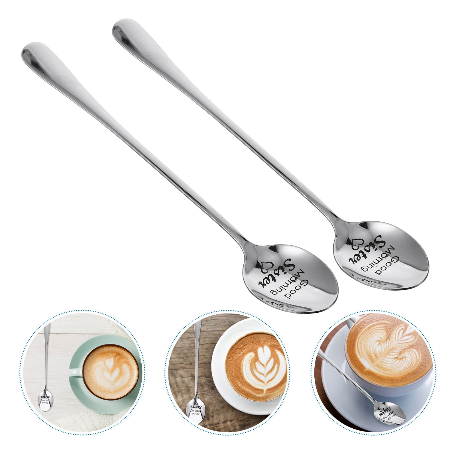 CRILSTYLEO 2Pcs Silver Stainless Steel Mixing Spoons Smooth Edge ...