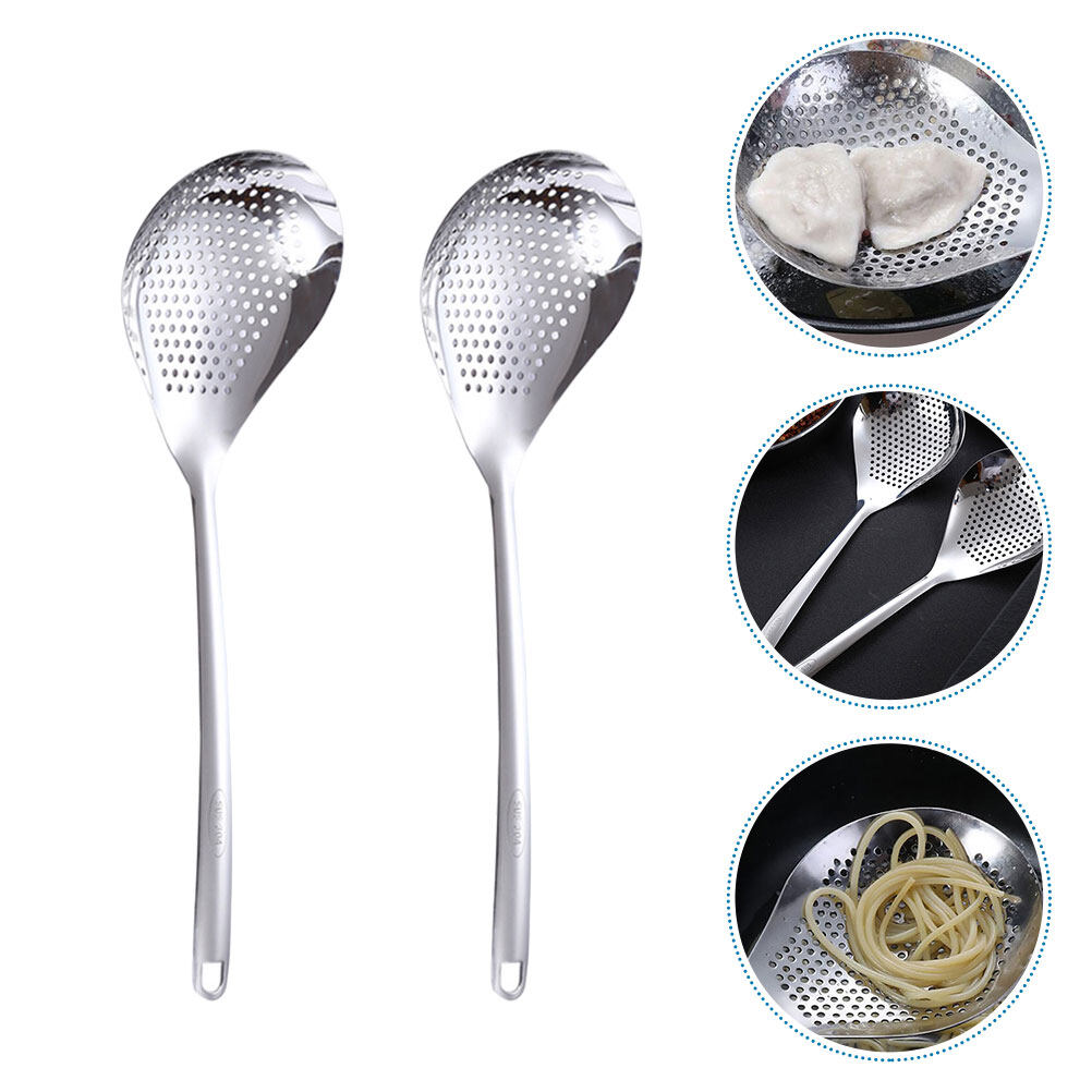 CRILSTYLEO 2Set Condiment Spoons Metal Cooking Spoon for Kitchens and Restaurants Silver Flat ...