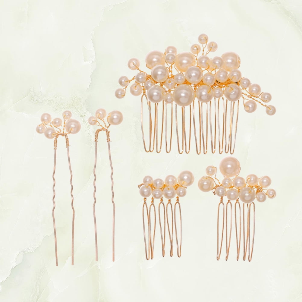 CRILSTYLEO 5Pcs Khaki Hair Chopstick and Comb Set for Bride Special ...