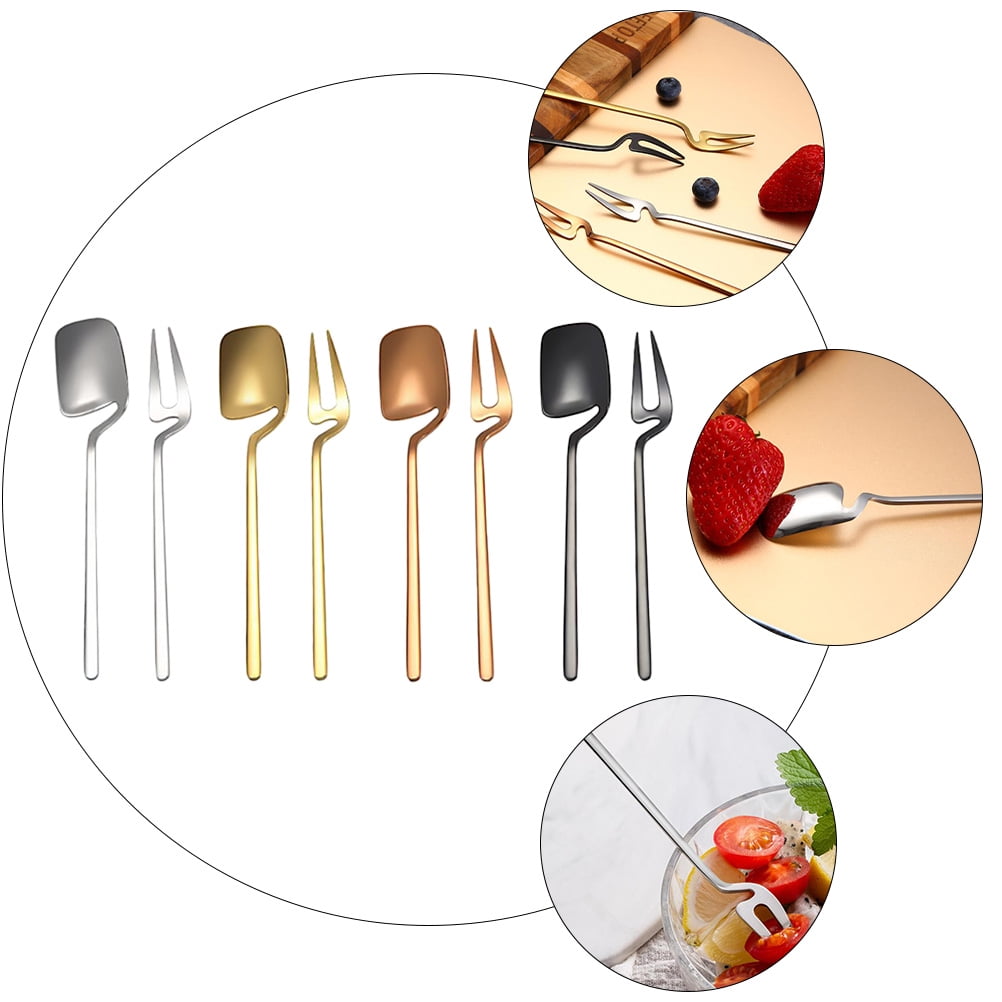 CRILSTYLEO 8 Piece Stainless Steel Mixing Spoons and Dessert Forks Set ...