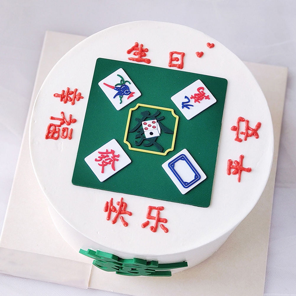 CRILSTYLEO Flexible Glue 3Pcs Green Mahjong Cake Ornaments for Birthday ...