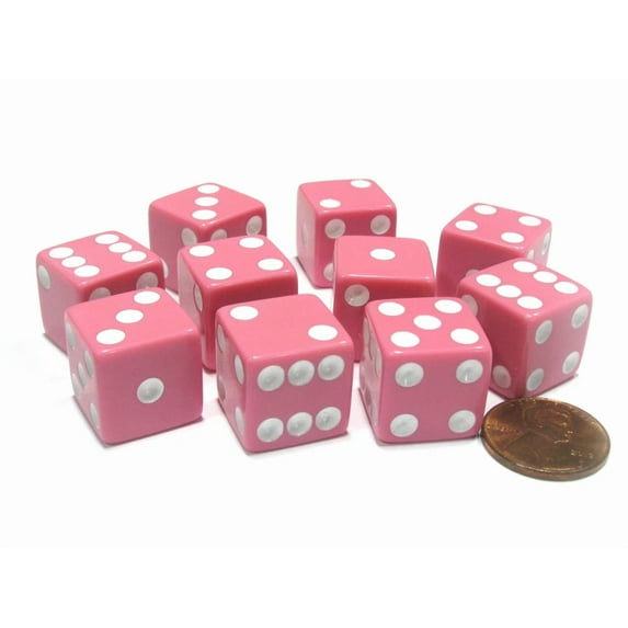 CRISP- 10 Pack 16Mm Brilliant Pink Dice With White Pips For Board Games ...