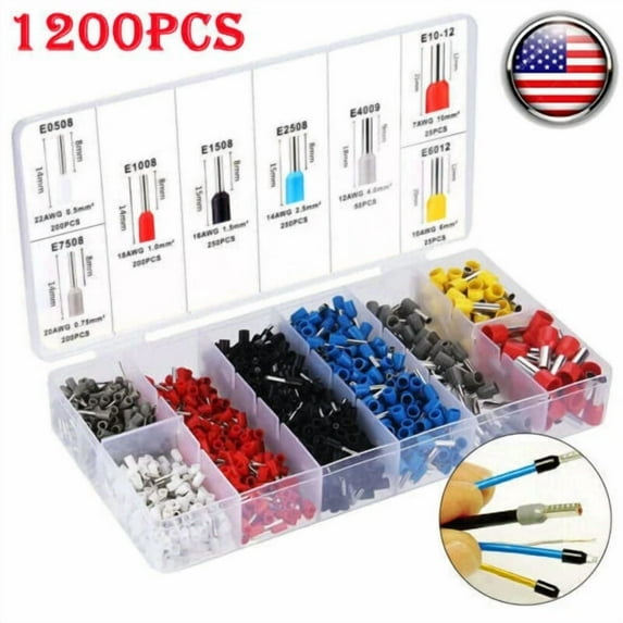 CRISP- 1200Pcs Cable Cord Pin End Bootlace Ferrule Terminal Set Wire ...
