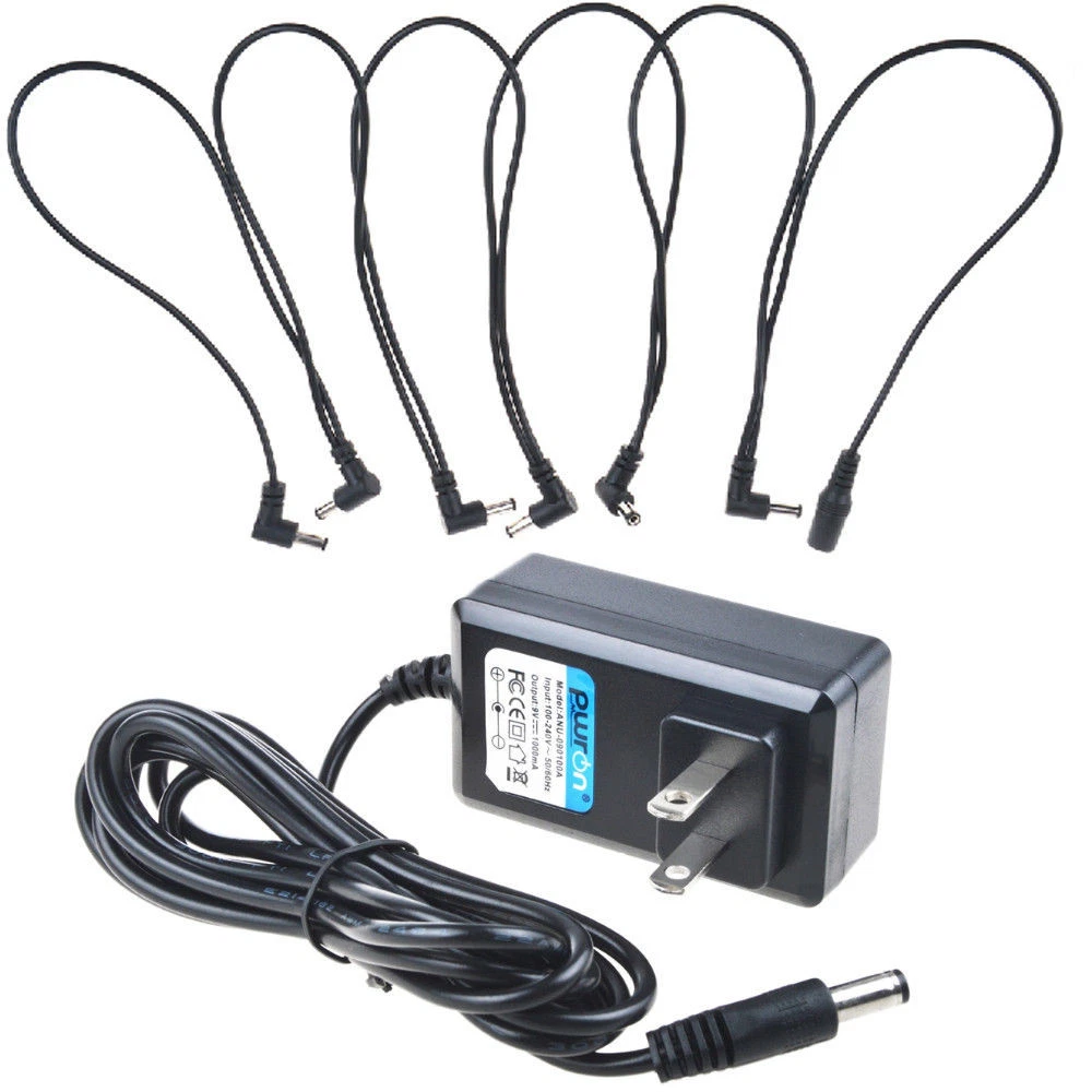 CRISP- Pwron Guitar Pedal Power Adapter 9V 1A & 6 Way Cable Lead For ...