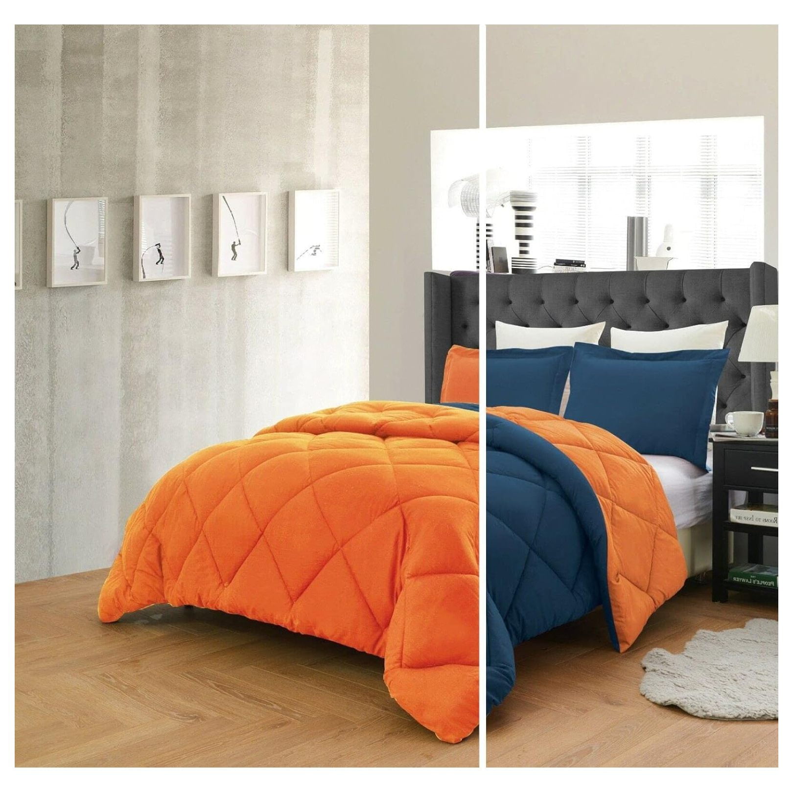 CRIXLHIX Reversible Comforter and Pillow Shams 3-Piece Set in 10 Color ...