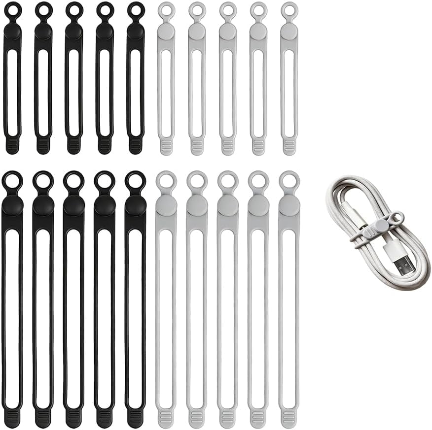 CRKMGS-20 Pcs Silicone Cable Ties 4.2 Inch and 7Inch, Reusable Cable ...