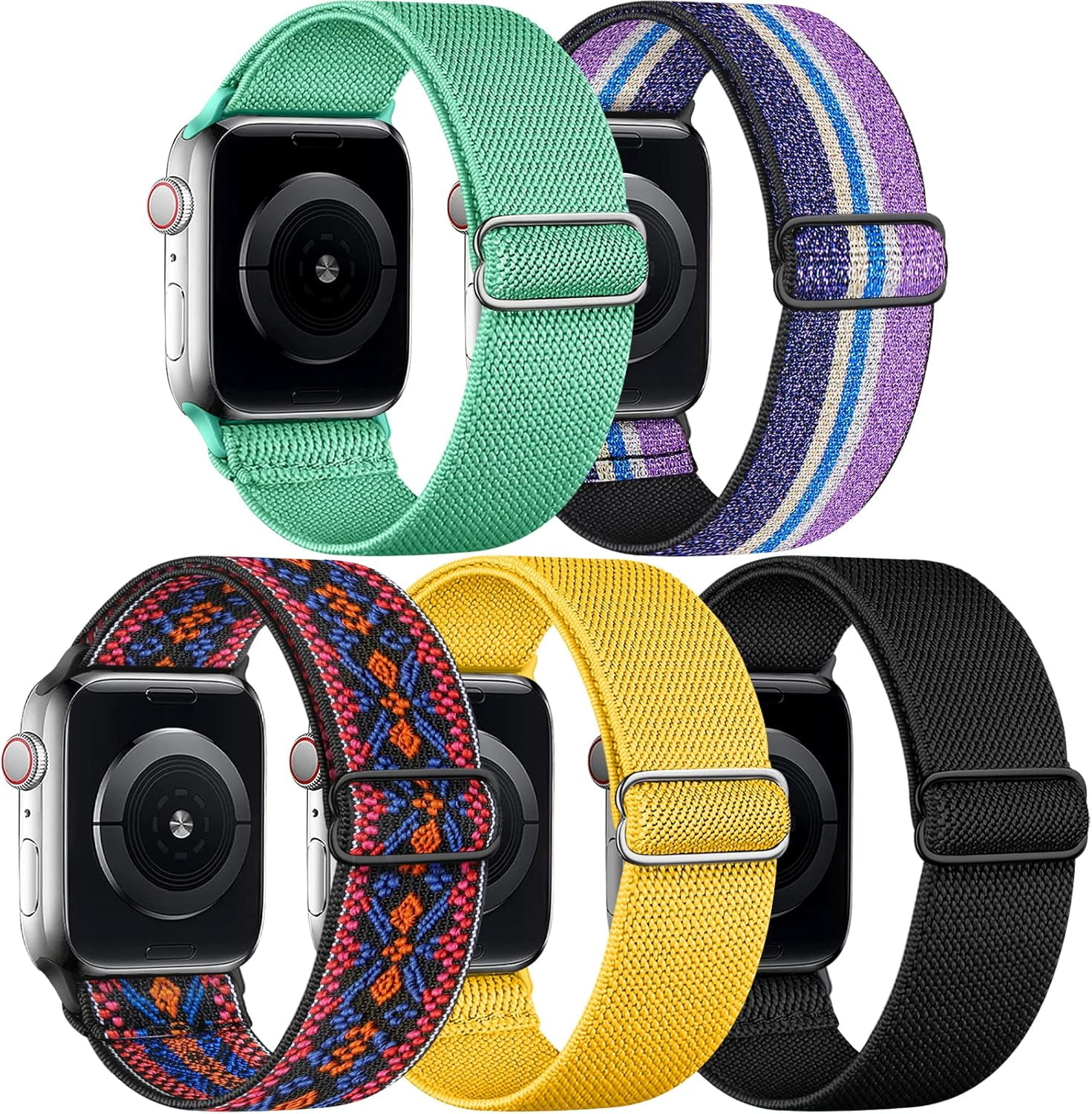 CRKMGS-5 Pack Stretchy Nylon Band Compatible with Apple Watch Bands ...
