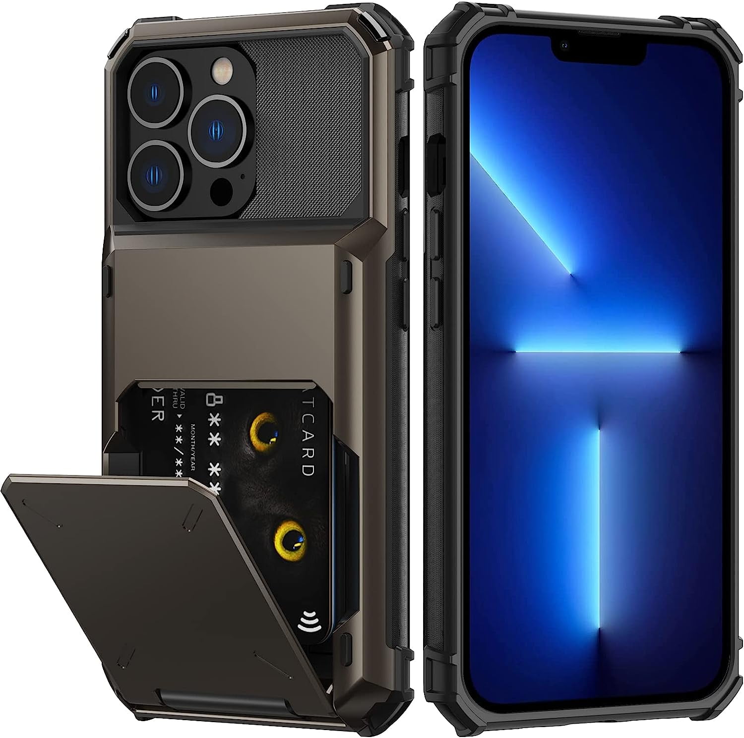 CRKMGS-for iPhone 13 Pro Max Case with Card Holder[Store 5 Cards] Dual ...