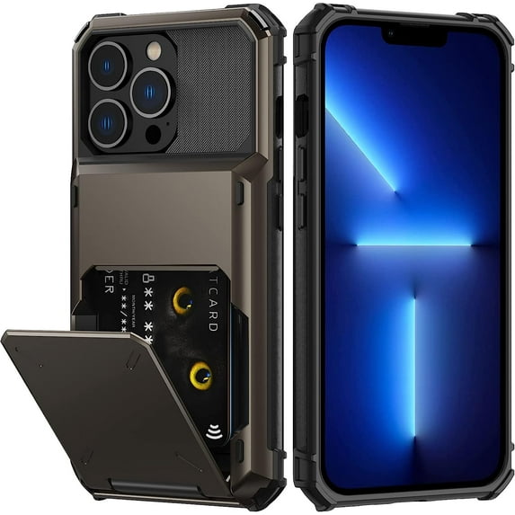 CRKMGS-for iPhone 13 Pro Max Case with Card Holder[Store 5 Cards] Dual ...