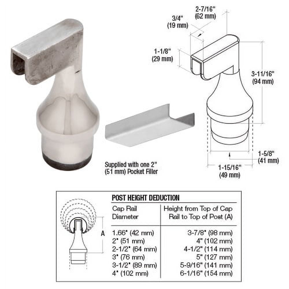 CRL CR15TAEPS 316 Polished Stainless CRS Top Rail Adaptor for End Posts ...