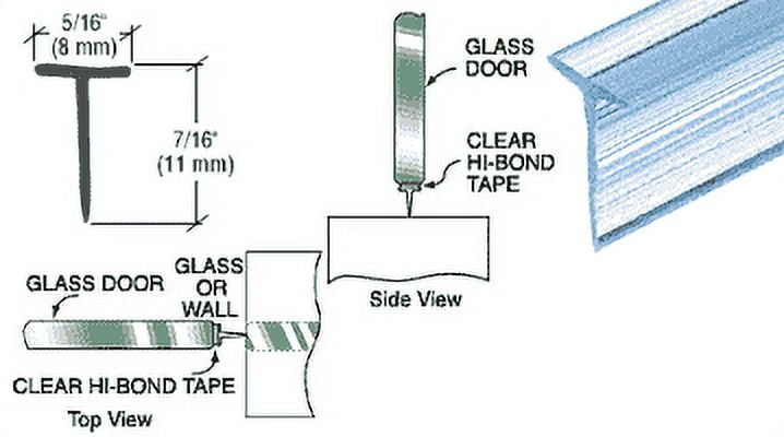 CRL Translucent Vinyl Edge 'T' Wipe with Pre-Applied Hi-Bond Tape for 7/16" Max Gap - 95" Length ...