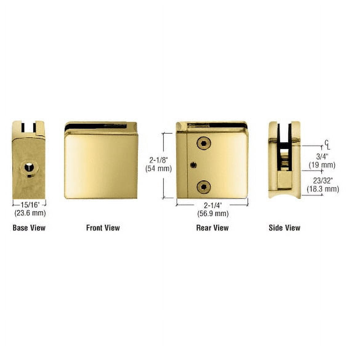 CRL Z606BR Polished Brass Z-Series Square Type Radius Base Zinc Clamp ...