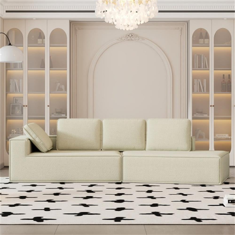 CRO Decor 125" Stylish Chaise Lounge Modern Indoor Lounge Sofa Beige ...