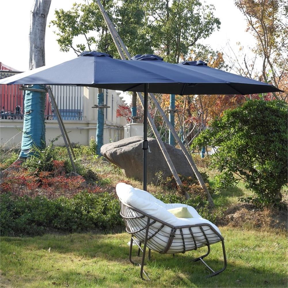 CRO Decor 14.8 Ft Navy Blue outdoor terrace large double-sided umbrella ...