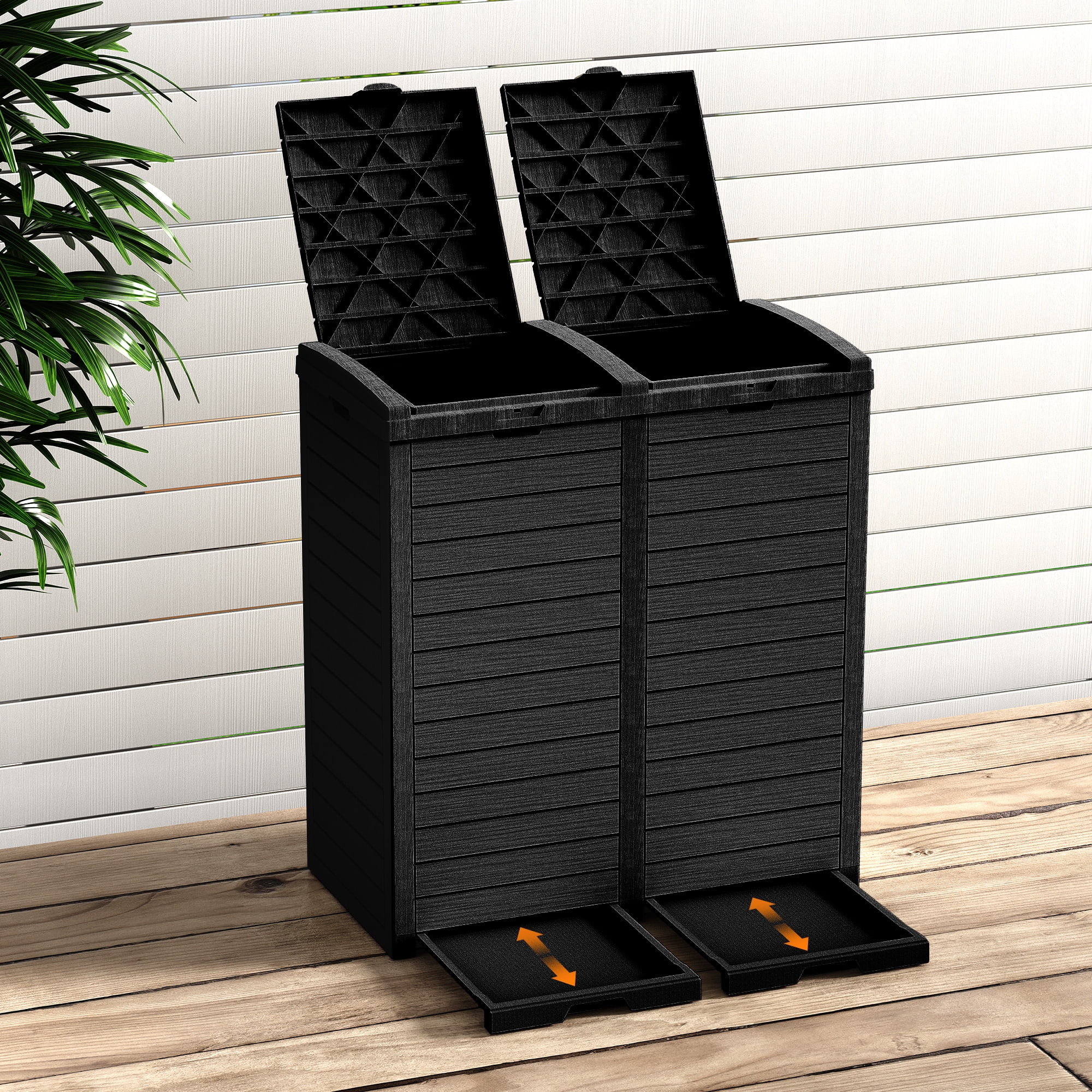 CRO Decor 62 Gallon Black Color Outdoor Concealed Trash Can for Yard ...