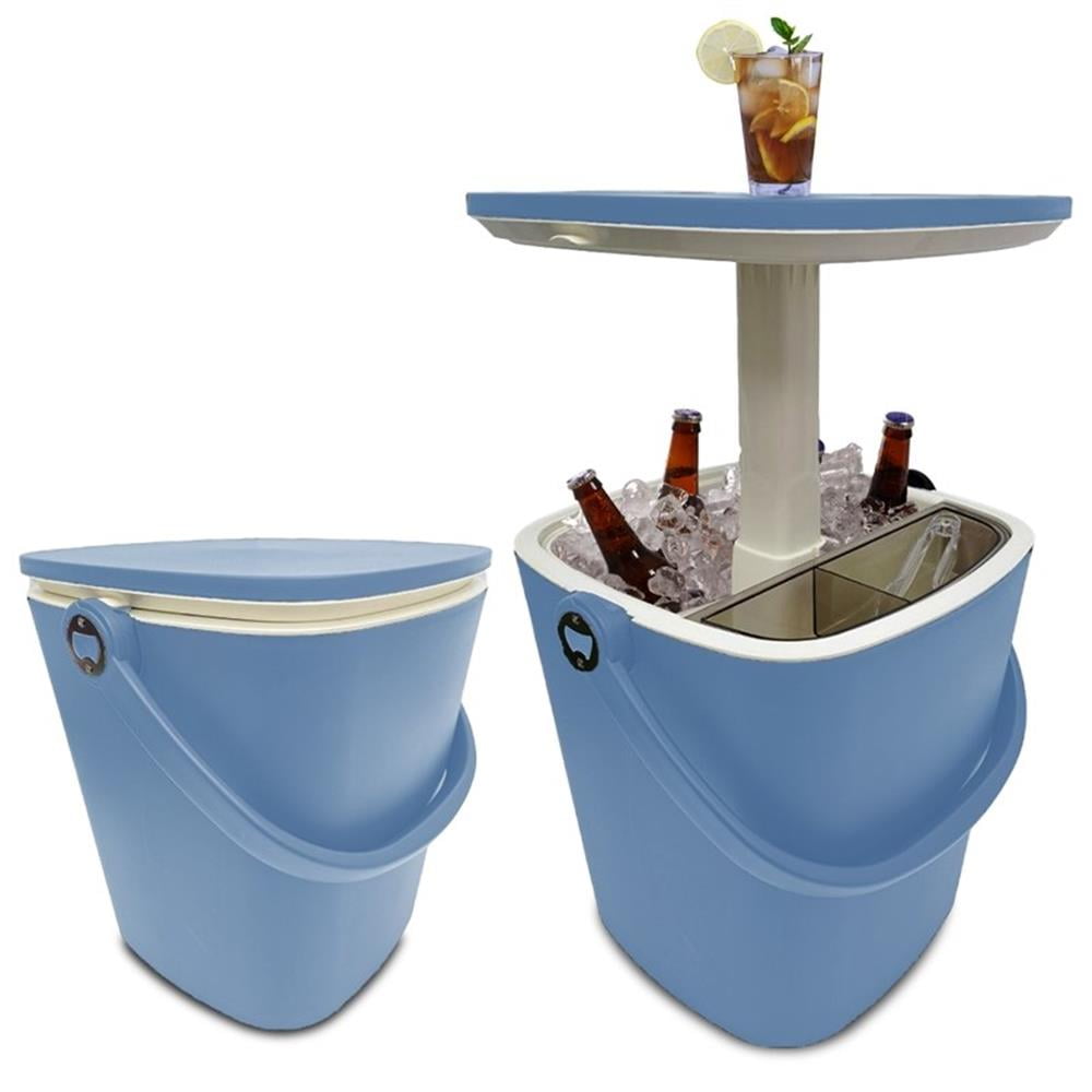 CRO Decor Blue Outdoor Adjustable Portable Bar Table with Ice Bucket ...