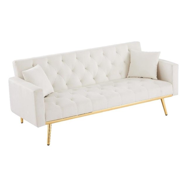 CRO Decor Convertible Folding Futon Velvet Sofa Bed in Cream White ...