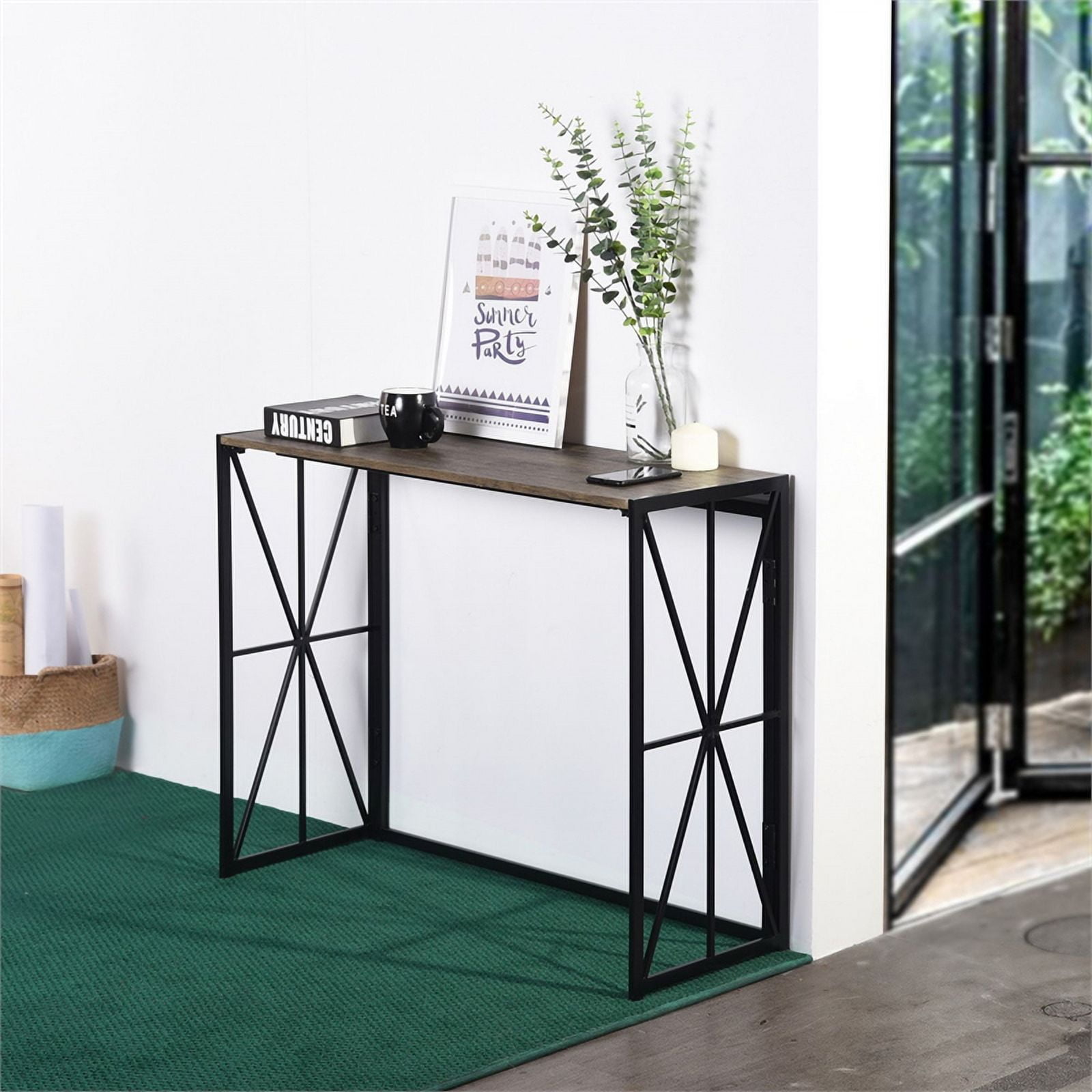 CRO Decor Folding-Console Table No-Assembly Wood Sofa Side Table in ...
