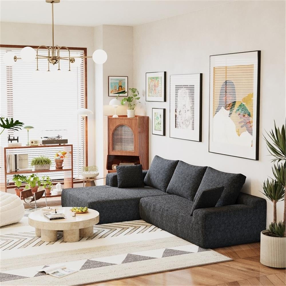 CRO Decor L-shaped Chenille free-install fully foam-filled living room ...