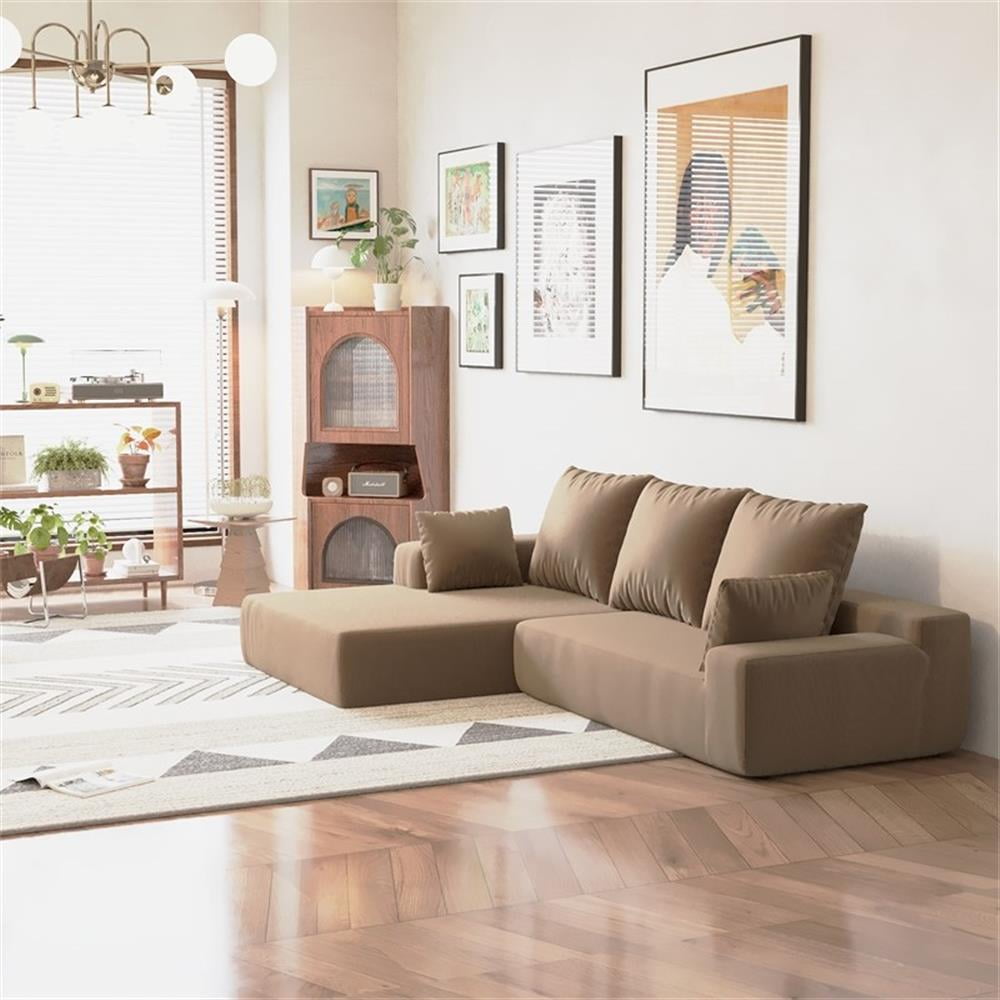CRO Decor L-shaped Corduroy free-install fully foam-filled living room ...
