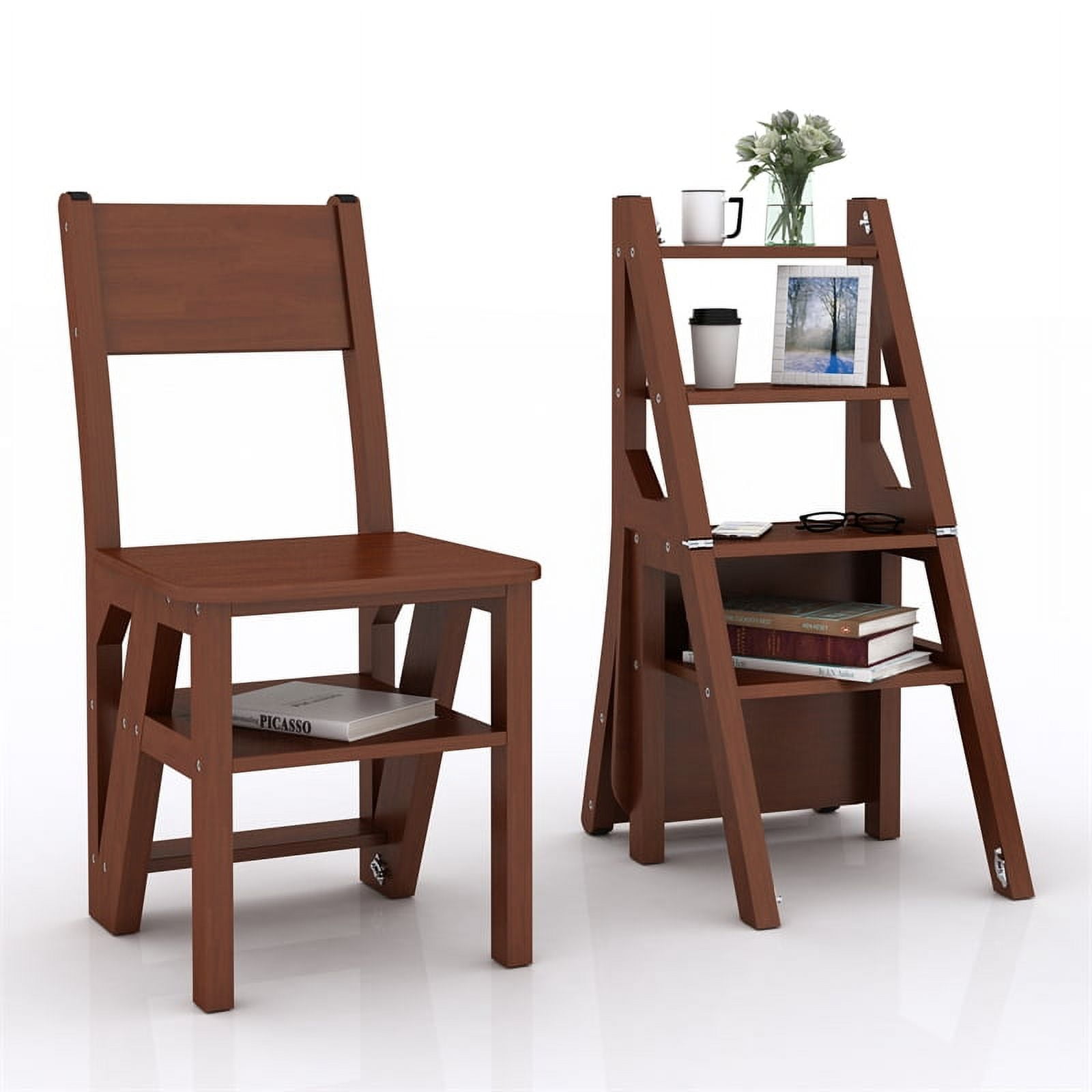 CRO Decor Modern Rubberwood Folding Ladder Chair with Non-Slip Feet in ...