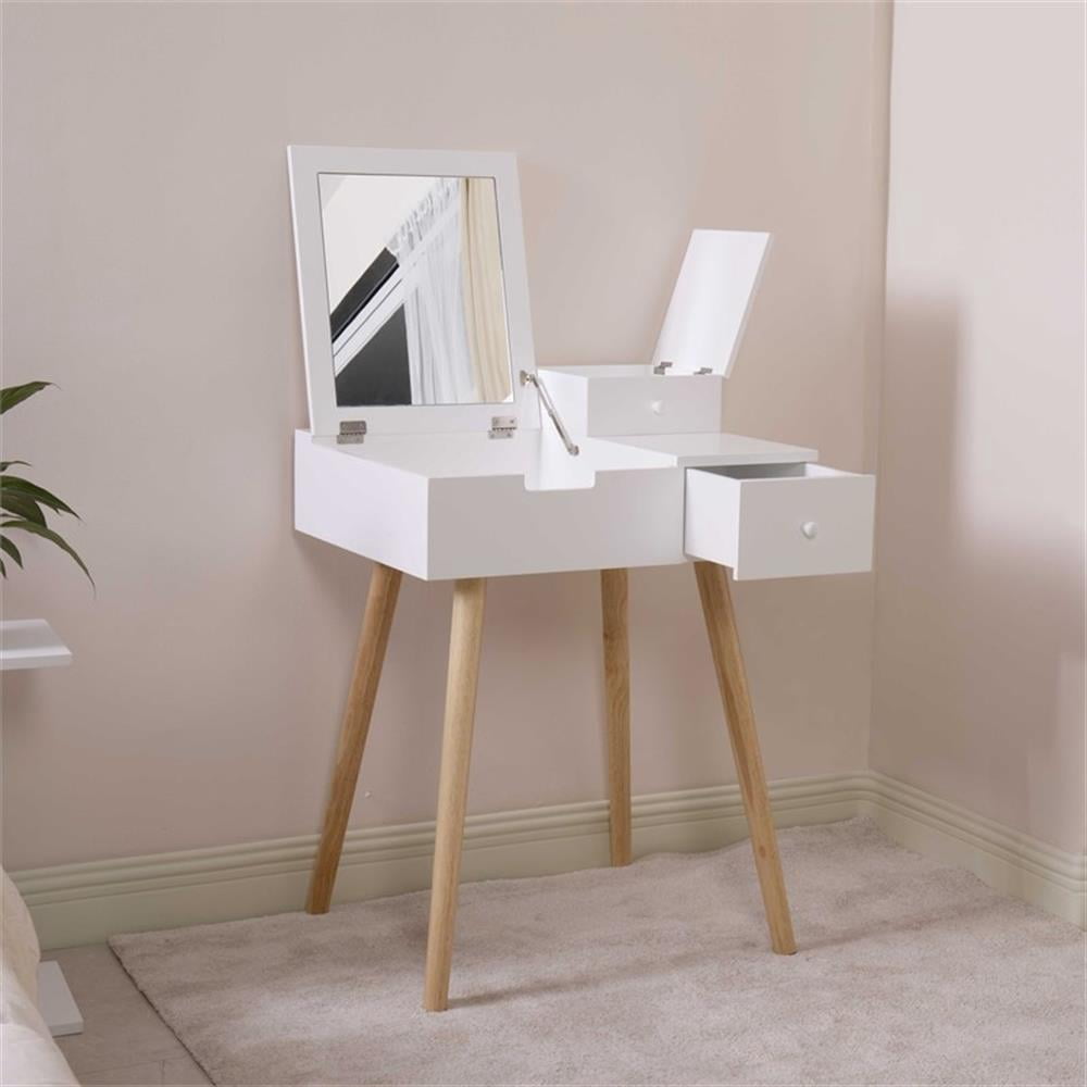 CRO Decor Nuccio 24'' Wide Vanity with Mirror Vanity Table -White ...