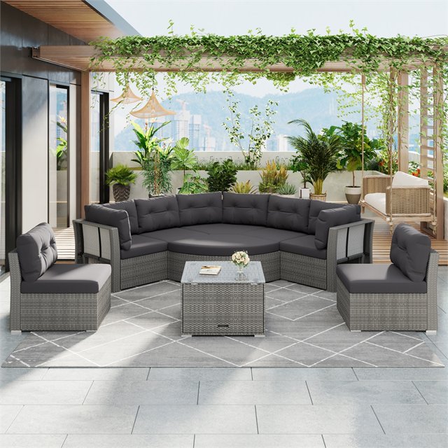 CRO Decor Vine Combination Courtyard Furniture Set Outdoor Furniture Sofa Bed - Walmart.com