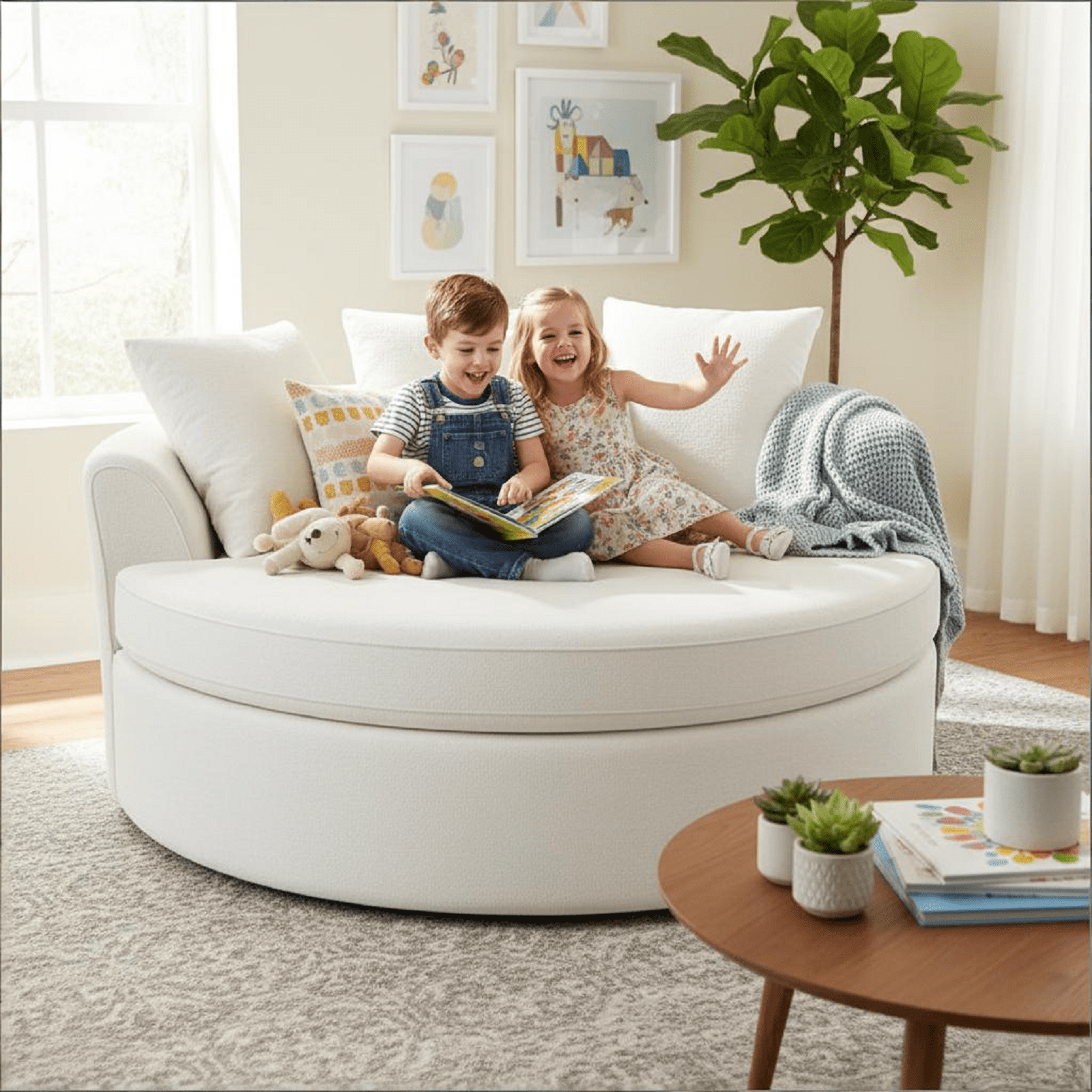 CRO Decor White Fabric free-install fully foam-filled Compressed sofa ...