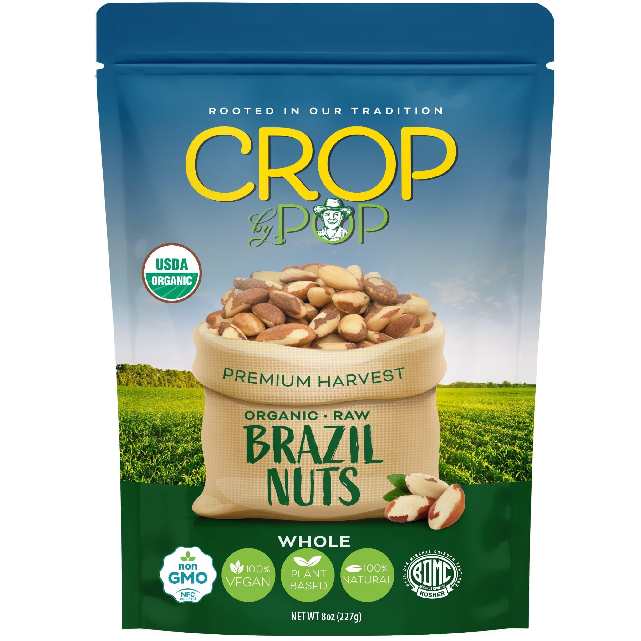 CROP BY POP - GGA1 Organic Raw Brazil Nuts (8 Oz - 0.5 LB) Packed Fresh ...