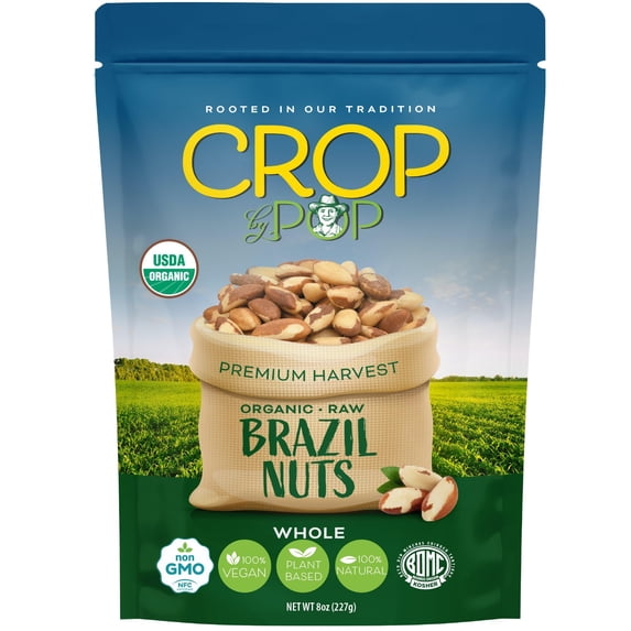 CROP BY POP - GGA1 Organic Raw Brazil Nuts (8 Oz - 0.5 LB) Packed Fresh ...