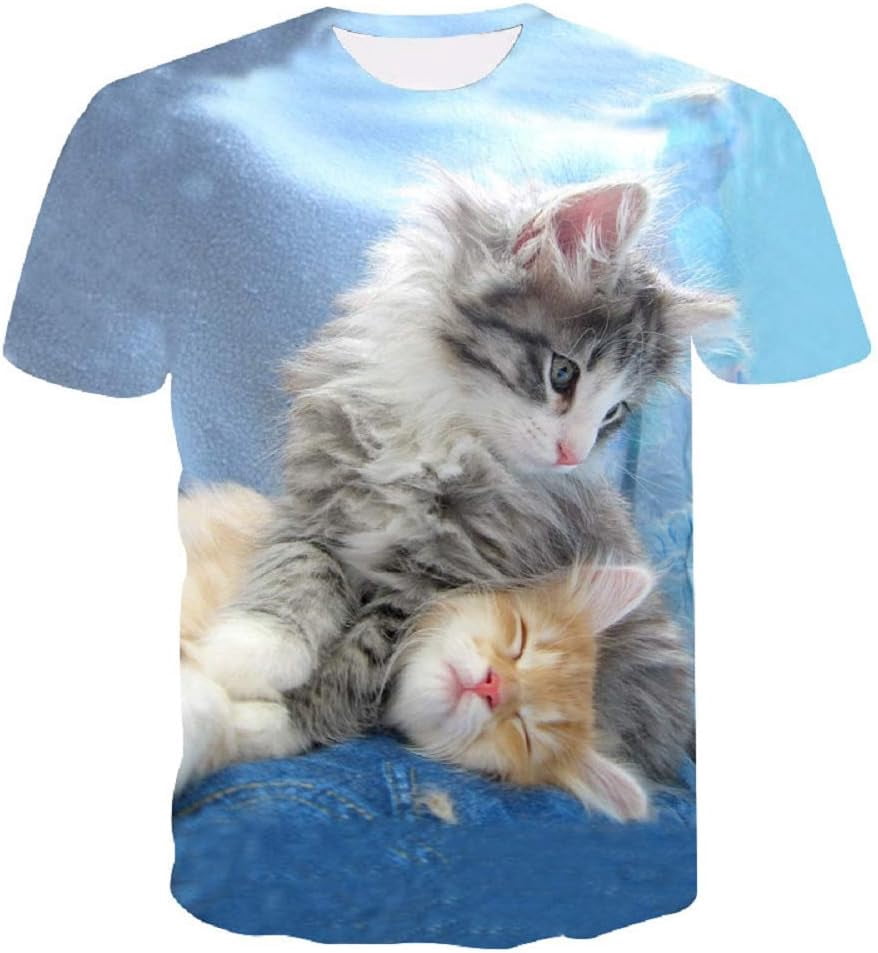 CROPD Cute Cartoon Cat T-Shirt 3D Photo-Realistic Animal Kitty Tshirt ...